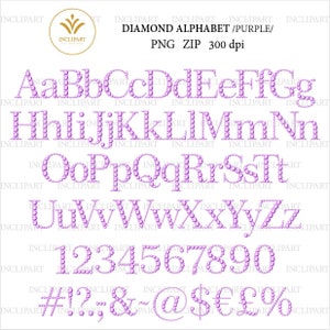 Purple Diamond Alphabet and Numbers Clip Art PNG File Format. Digital ...