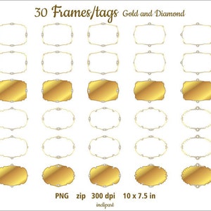 Frames Clipart. Digital Download. Gold and Diamond Frames Clip Art. Set ...