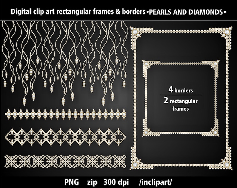 Set of Pearl and Diamond Frames and Borders With a Touch of Gold Clip ...