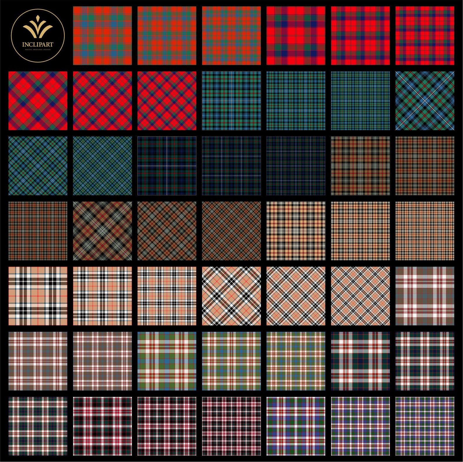 Tartan Digital Paper Clipart. Scottish Plaid, Tartan Clipart. Seamless ...