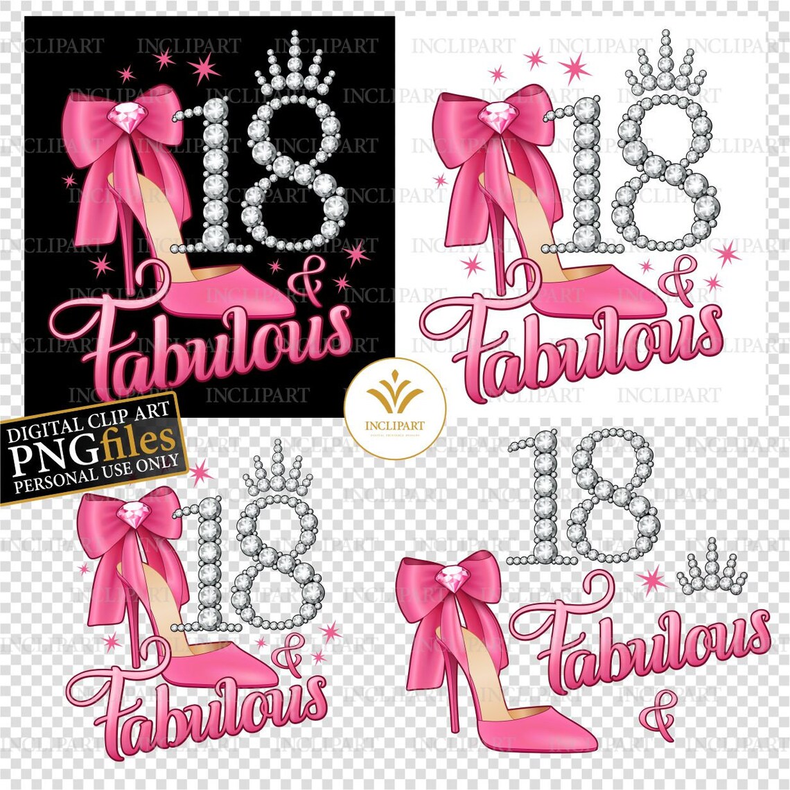 18 and Fabulous, Digital PNG, JPG Files. 18th Birthday Clip Art, DIY ...