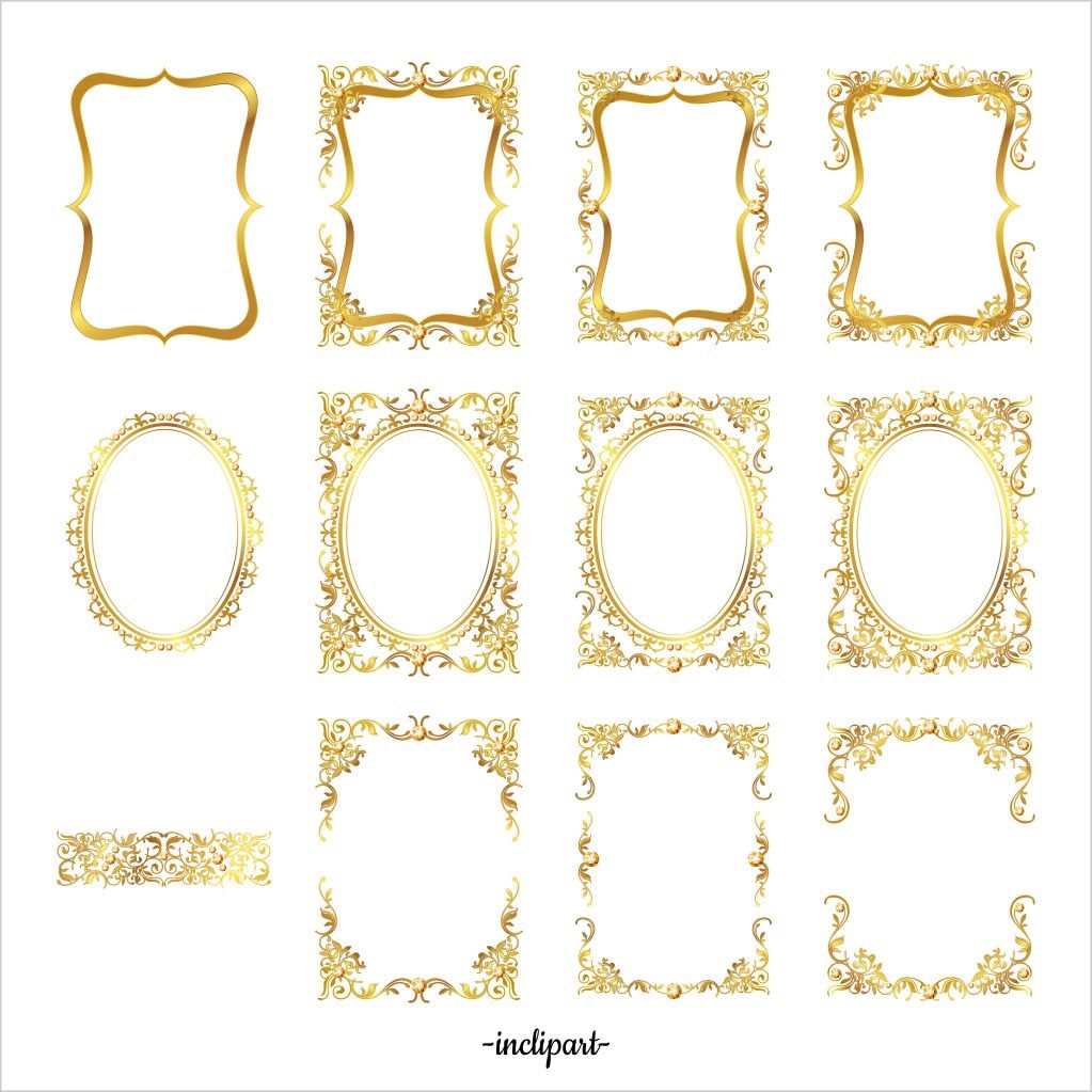 Gold Frames Digital Clip Art. Gold and Diamond Frames Border. - Etsy