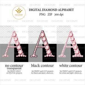 Rose Gold Diamond Alphabet and Numbers Clip Art PNG File Format ...