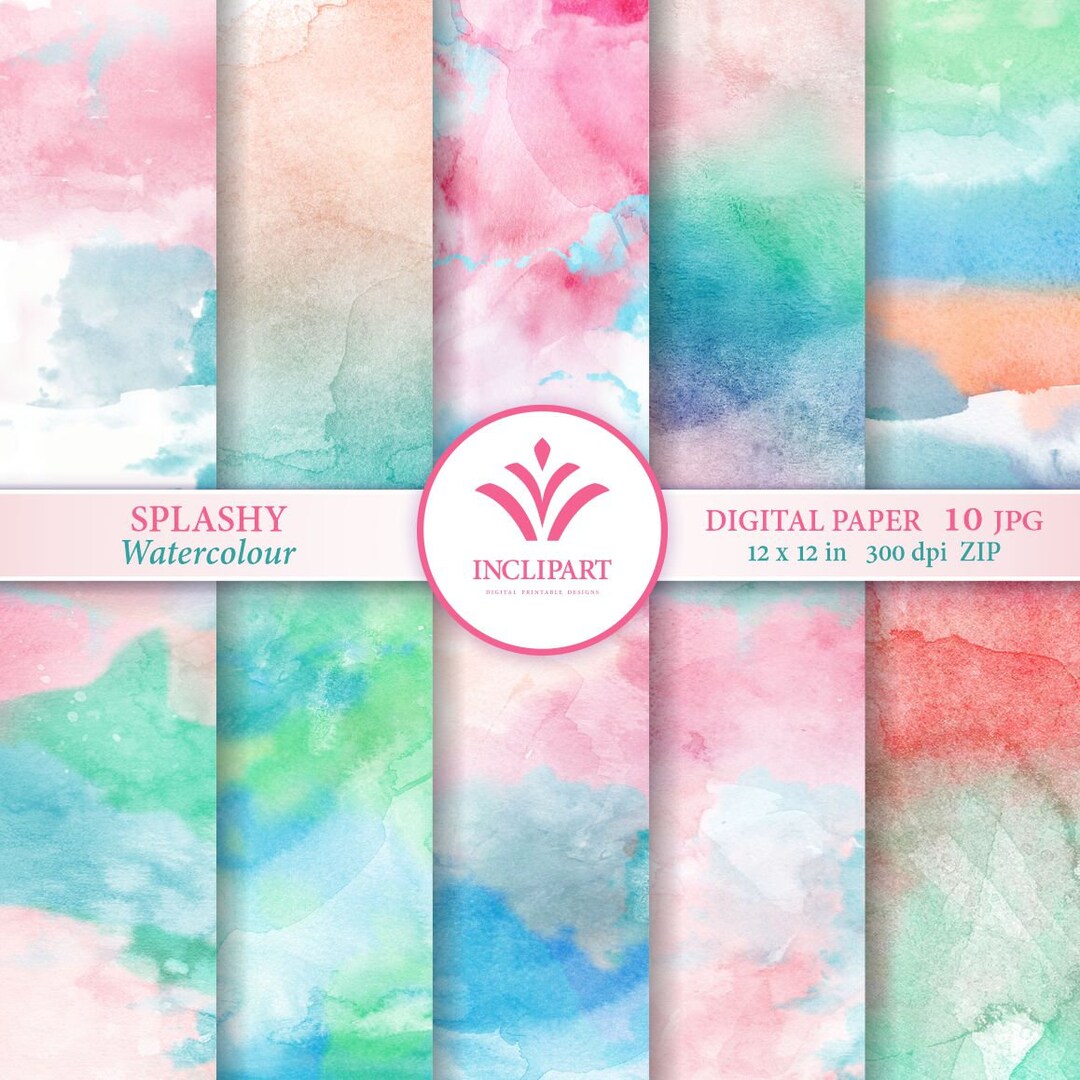 Watercolour Digital Paper Clipart. Splashy Style Watercolor Background ...