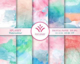 Watercolour Digital Paper Clipart. Splashy Style Watercolor - Etsy