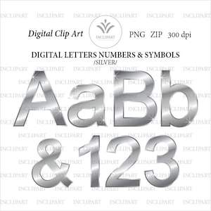 Silver, Metallic Letters and Numbers Digital Clip Art in PNG File ...
