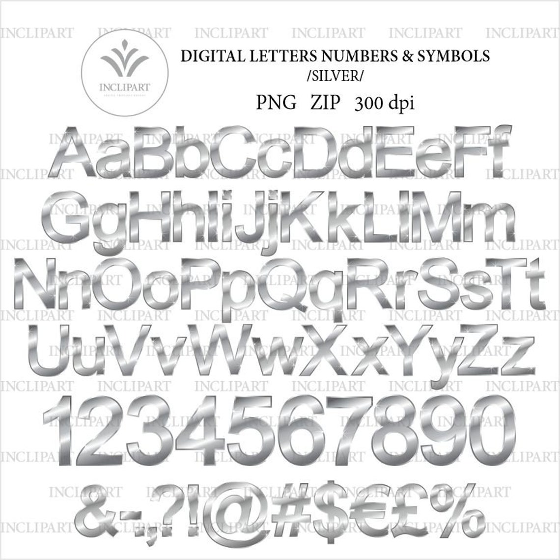Silver Metallic Letters and Numbers Digital Clip Art in PNG | Etsy UK