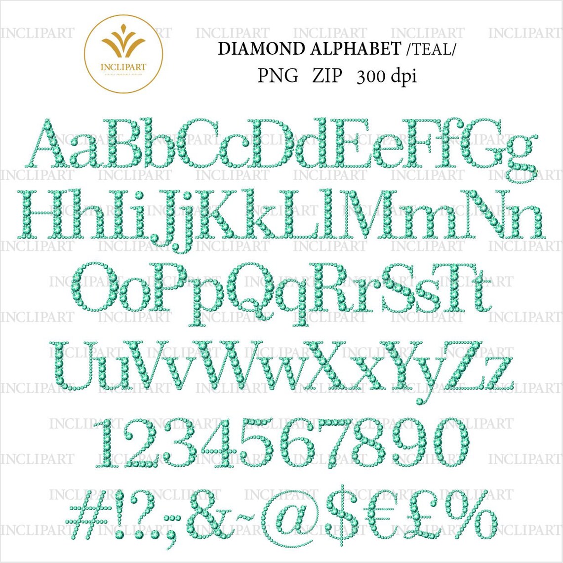 Teal Diamond Alphabet and Numbers Clip Art PNG File Format. Digital ...