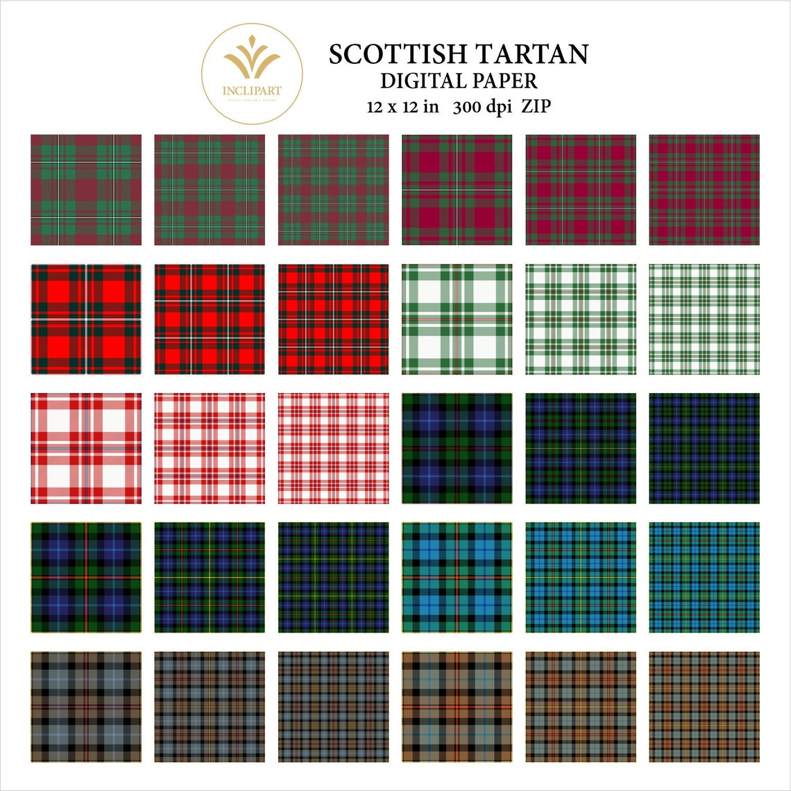 Tartan Digital Paper Clipart PNG File Format. Macgregor Smith - Etsy