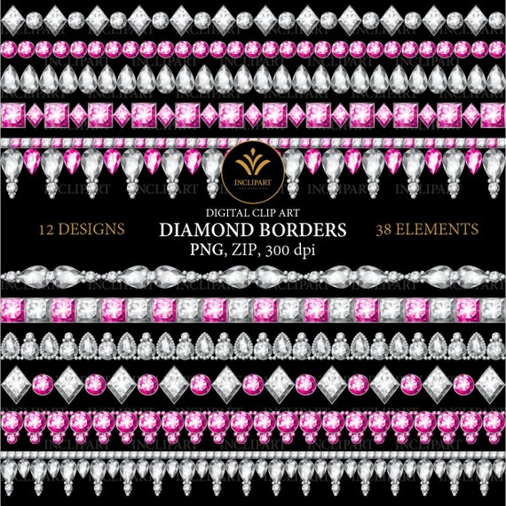 Diamond Borders Digital Clip Art PNG Format. Rhinestone - Etsy Australia