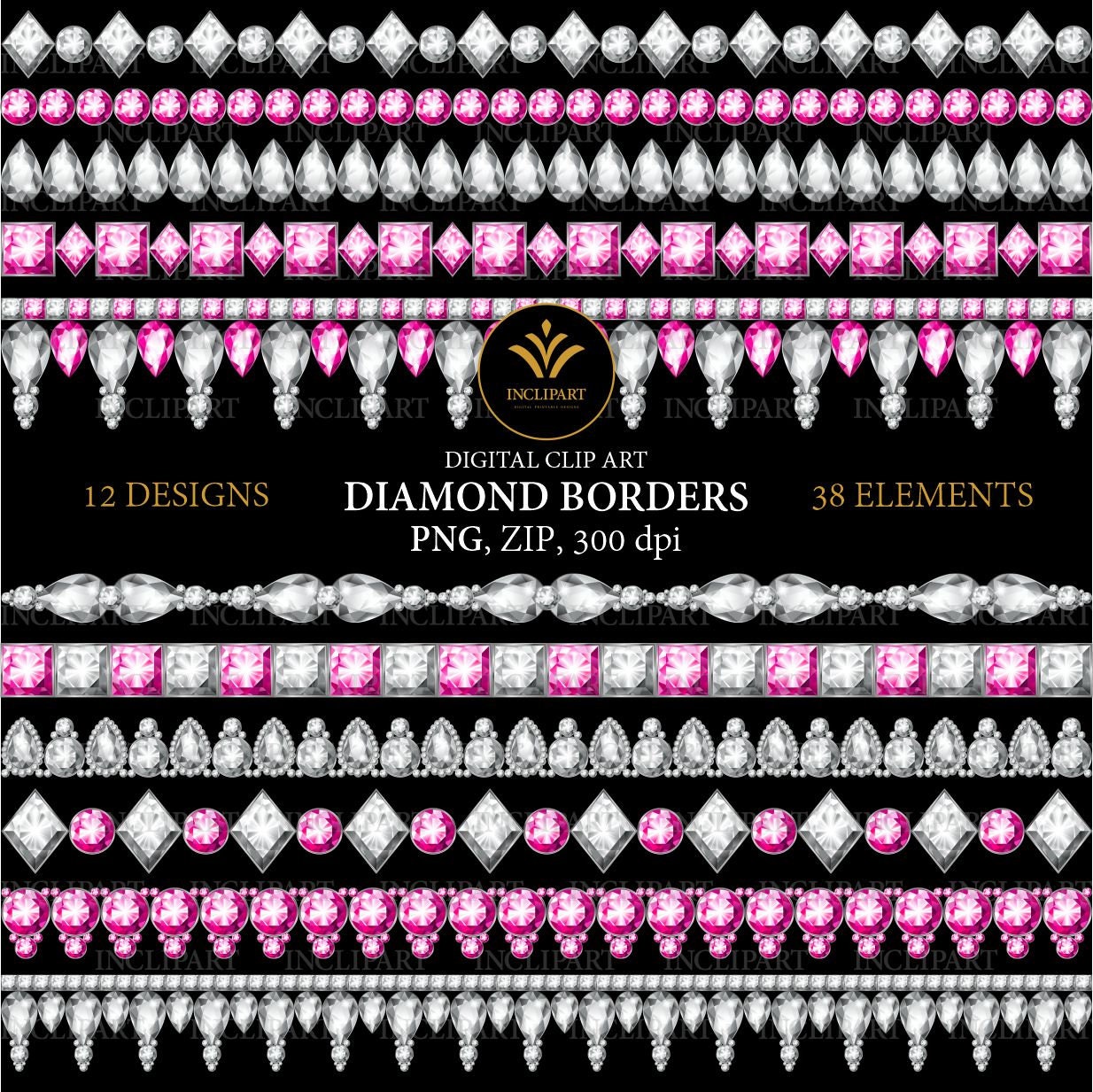 Diamond Borders Digital Clip Art PNG Format. Rhinestone - Etsy