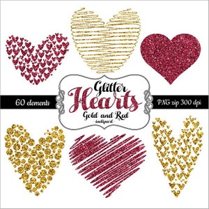 Valentine's Day Clip Art. Glitter Heart Clipart. Gold & Red Glitter ...