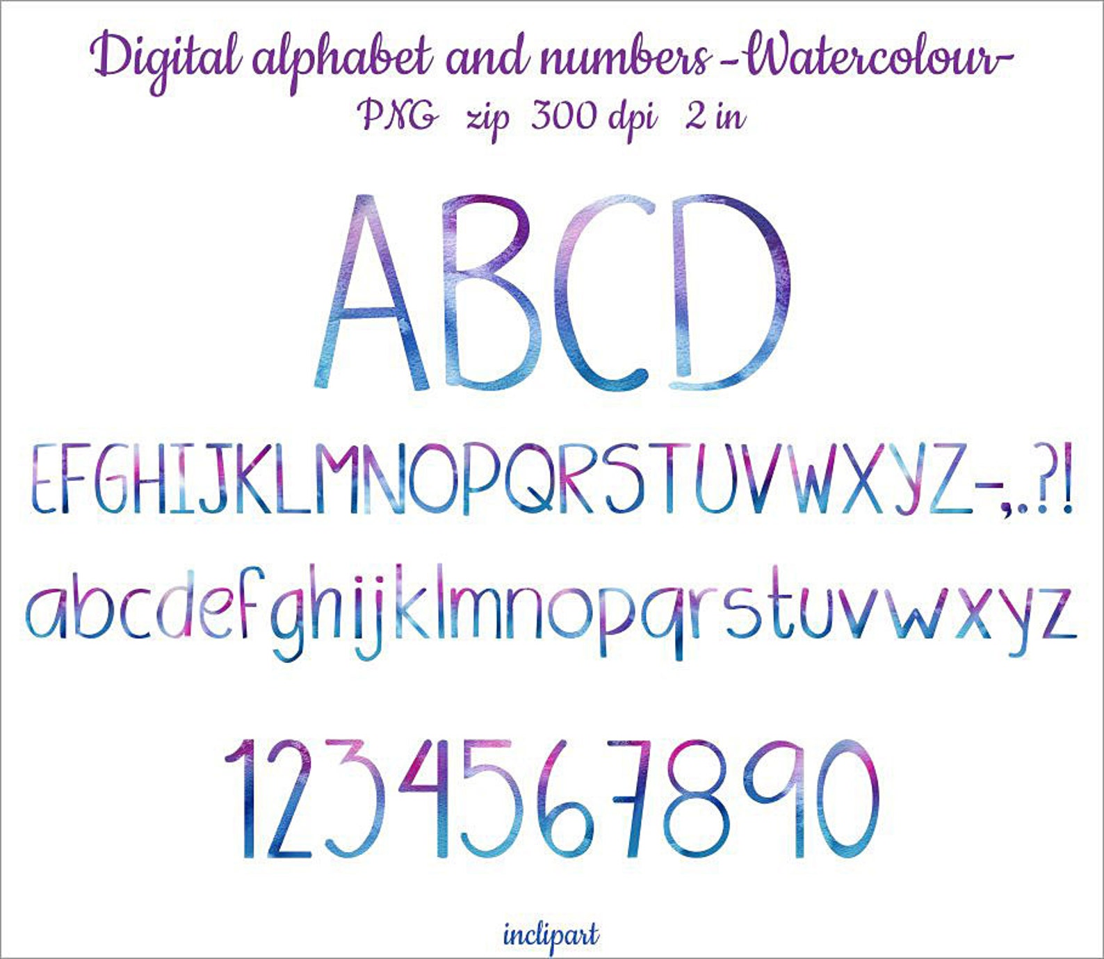 Watercolour Alphabet Numbers Digital Clipart. Letters Numbers | Etsy