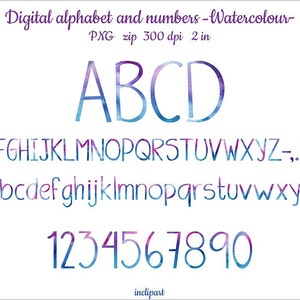 Watercolour Alphabet Numbers Digital Clipart. Letters Numbers Symbols ...