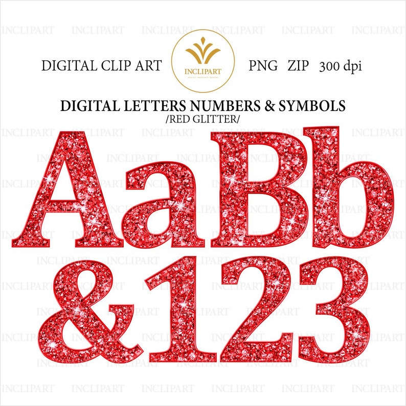 Red Glitter alphabet digital clipart PNG file format. Letters | Etsy