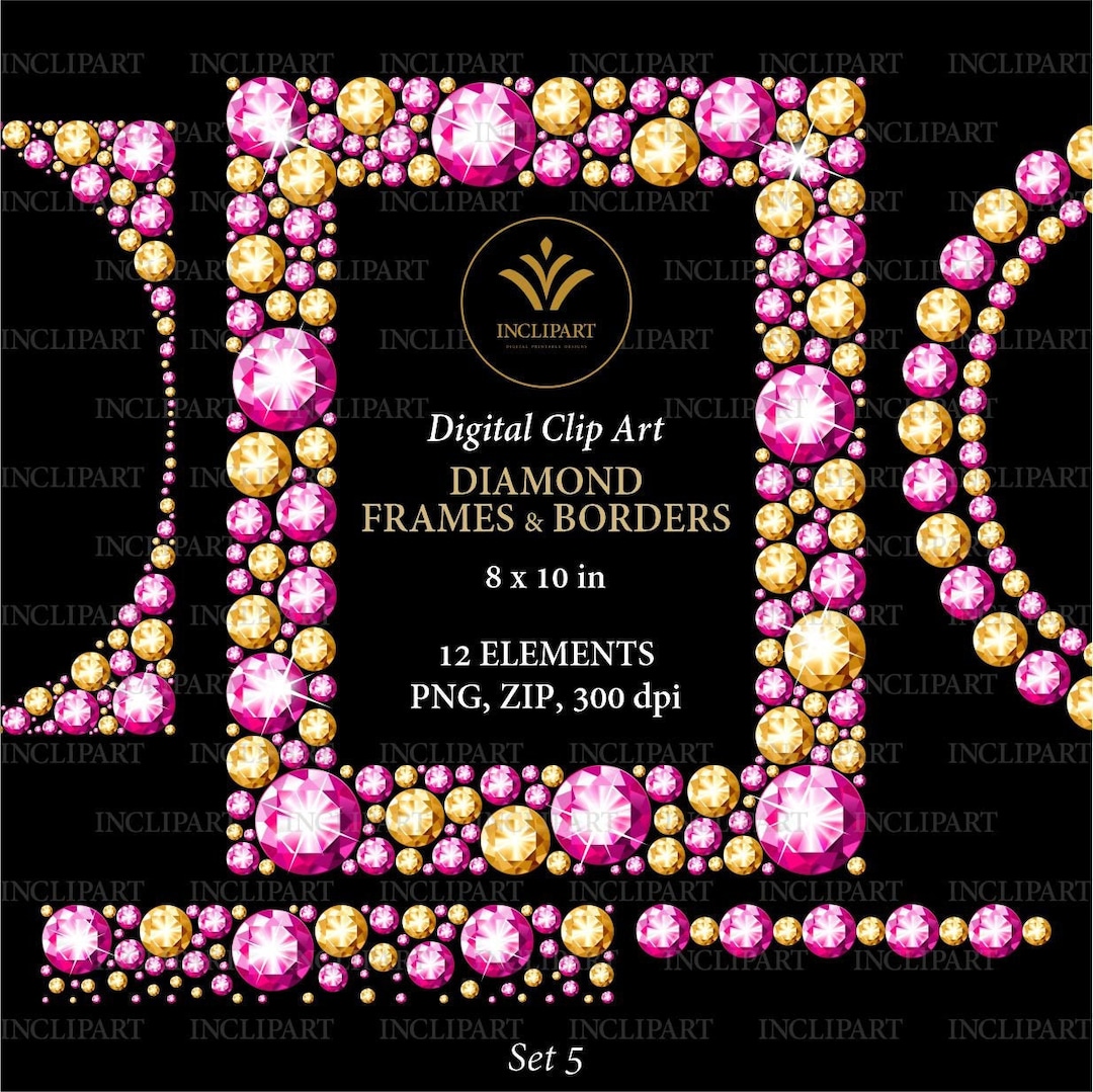 Pink and Gold Diamond Frames, Borders, Overlay Clip Art PNG Files ...