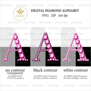 Pink Diamond Alphabet and Numbers Clip Art PNG File Format. Digital ...