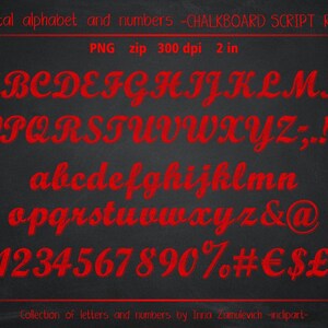 Red Chalk Alphabet /numbers, Letters & Symbols Clip Art. Chalkboard ...