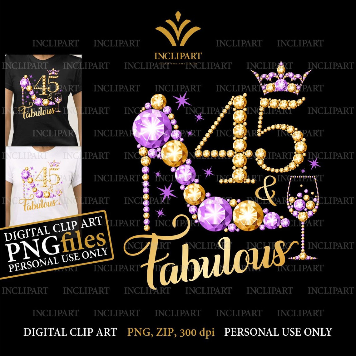 45 & Fabulous. 45th Birthday Digital Clipart PNG Format. - Etsy