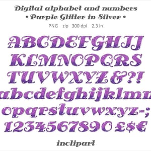 Purple Glitter Alphabet Clipart. Letters, Numbers Digital Clipart ...