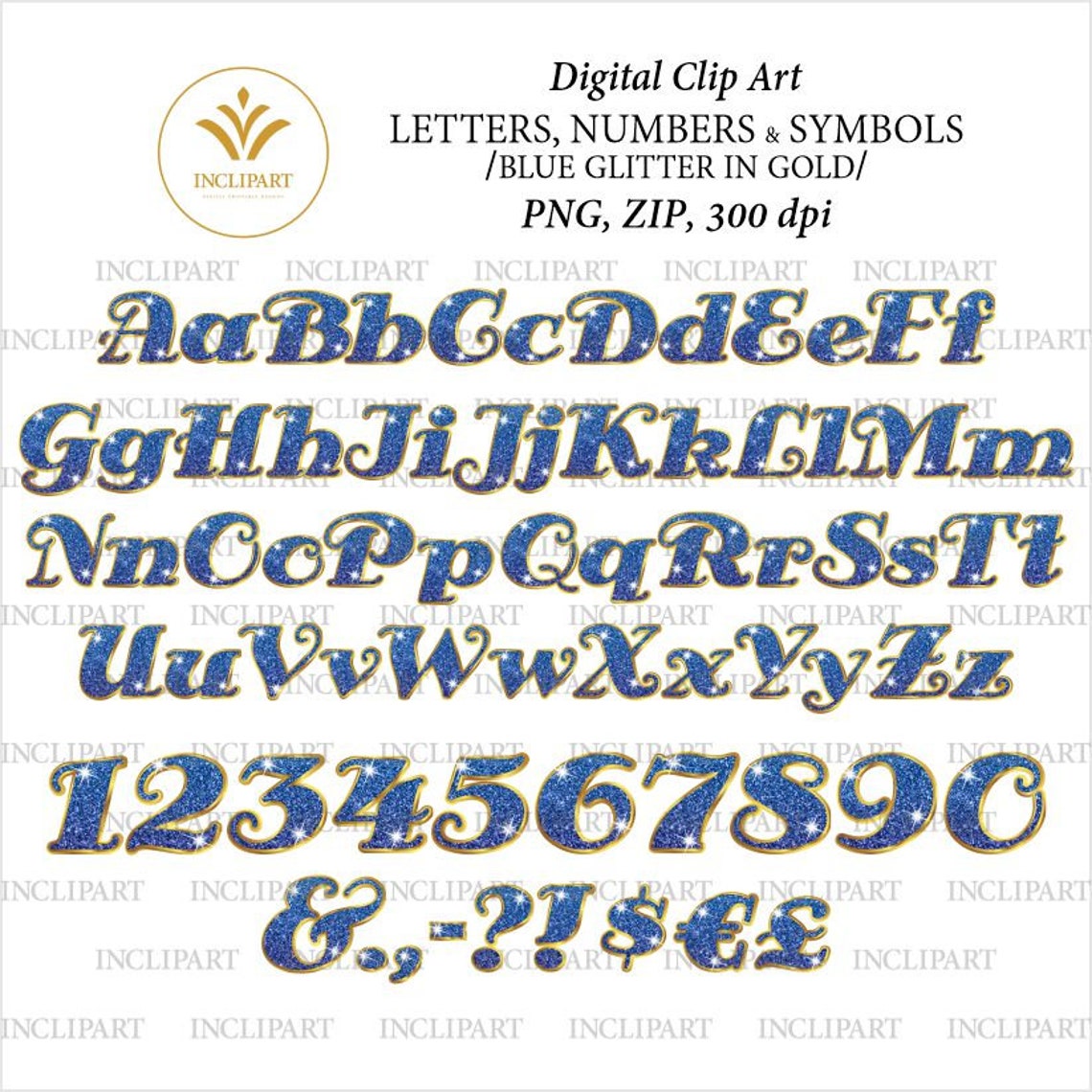 Blue Glitter Alphabet Digital Clipart. Letters and Numbers PNG - Etsy
