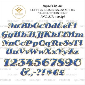 Blue Glitter Alphabet Digital Clipart. Letters and Numbers PNG Format ...