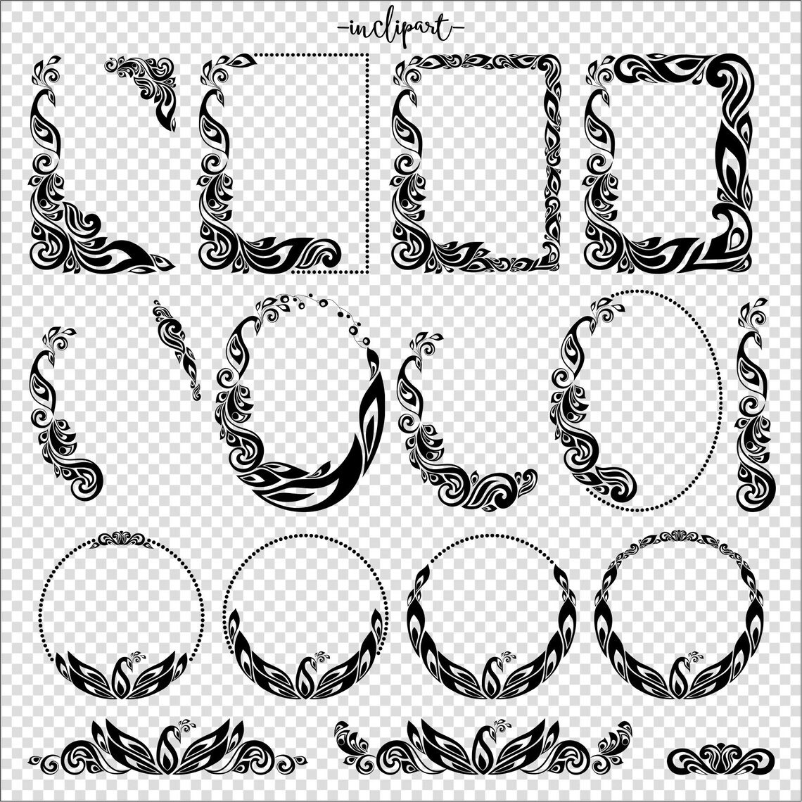 Peacock Frames Clipart. Black Frames Corners Borders. | Etsy UK