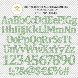 Sage Green Glitter Alphabet Digital Clipart PNG File Format. Letters ...