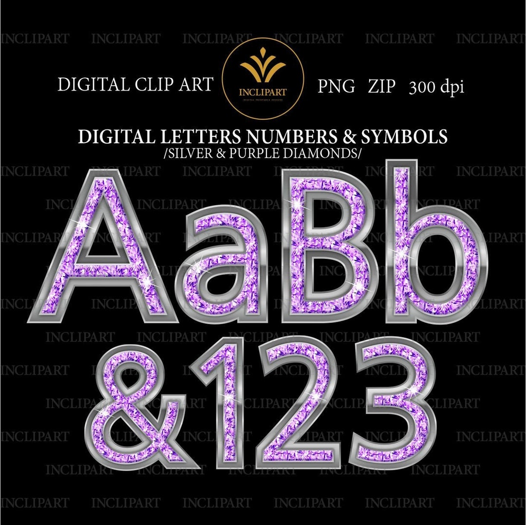 Silver and Purple Diamond Alphabet Digital Clip Art in PNG File Format ...