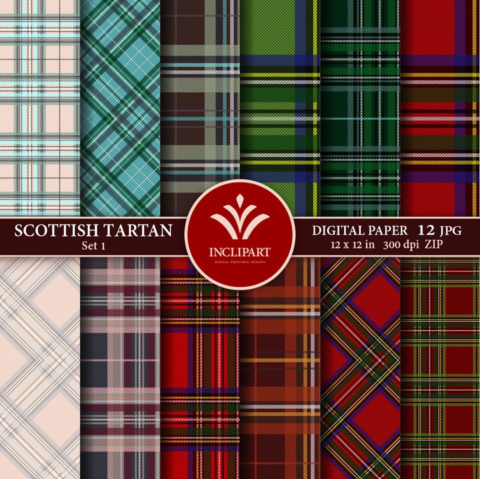 Tartan Digital Paper clipart. Seamless background digital | Etsy