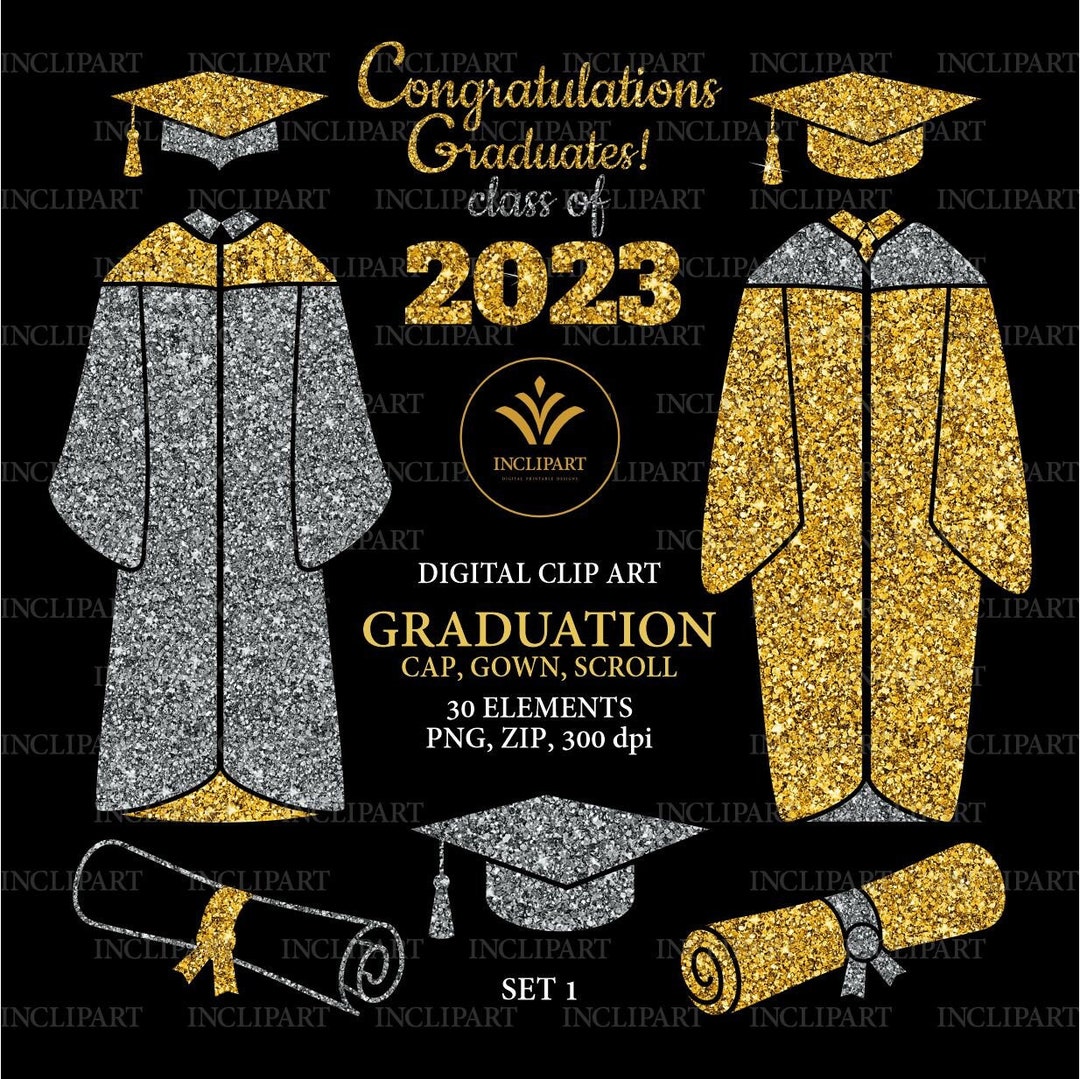 Graduation Clip Art. Cap, Gown, Scroll Year Clipart. Congratulations ...