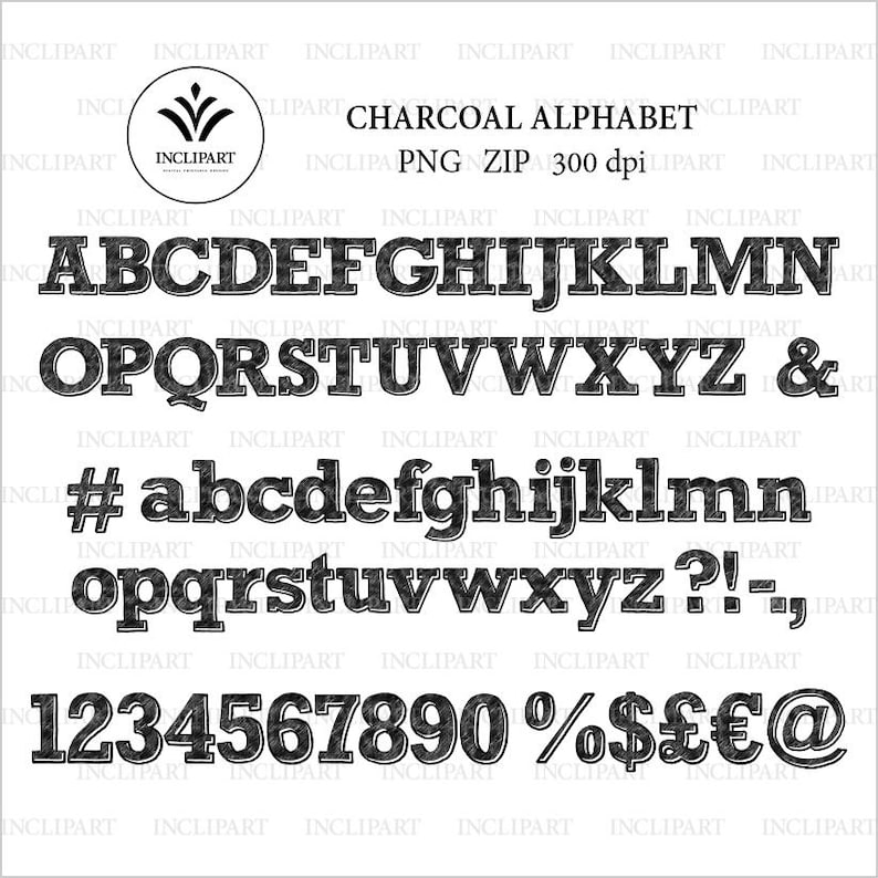 Charcoal Numbers Letters & Symbols Clip Art. Coal Black - Etsy