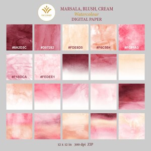 Watercolor Digital Paper Clip Art Blush, Marsala, Cream, Rose. JPG ...