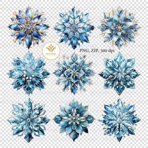 Snowflake Watercolor Clipart PNG File Format. 9 Blue Snowflakes Digital ...
