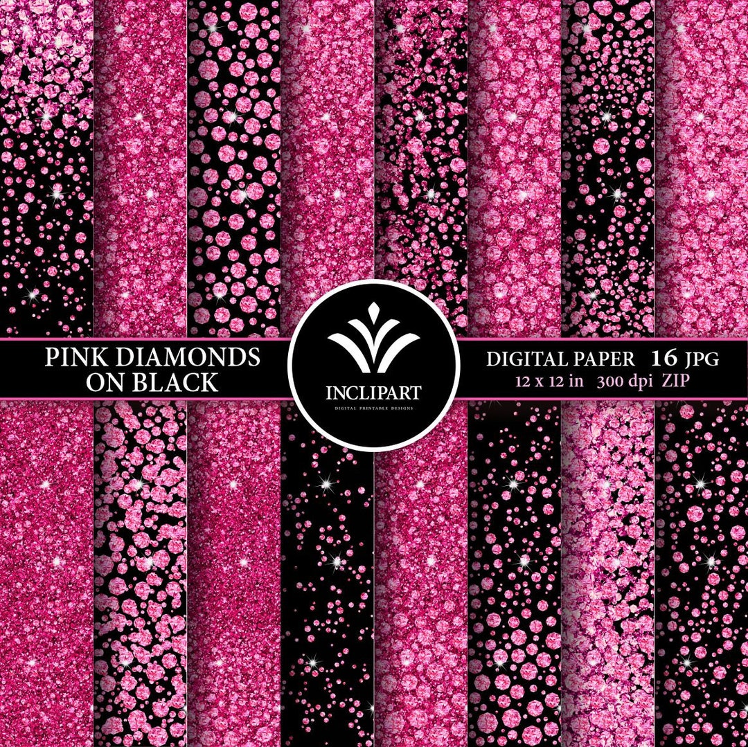 Hot Pink Diamond Digital Paper Clipart. Blink Rhinestone, Gem Glitter ...