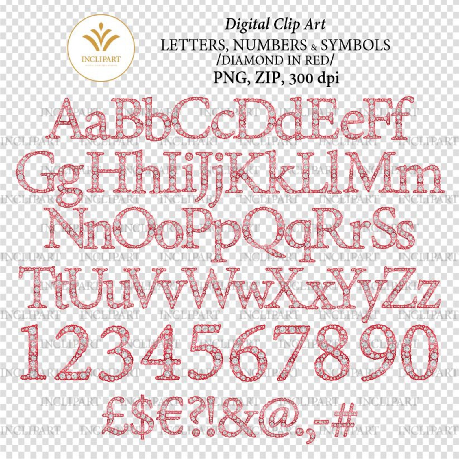 Alphabet Numbers Diamond & Red PNG Files Digital Clipart. | Etsy