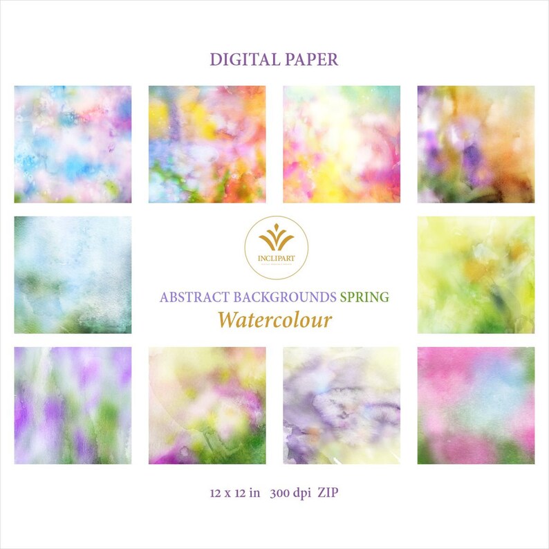 Abstract Spring Watercolour Digital Paper Clip Art. Set of 10 - Etsy