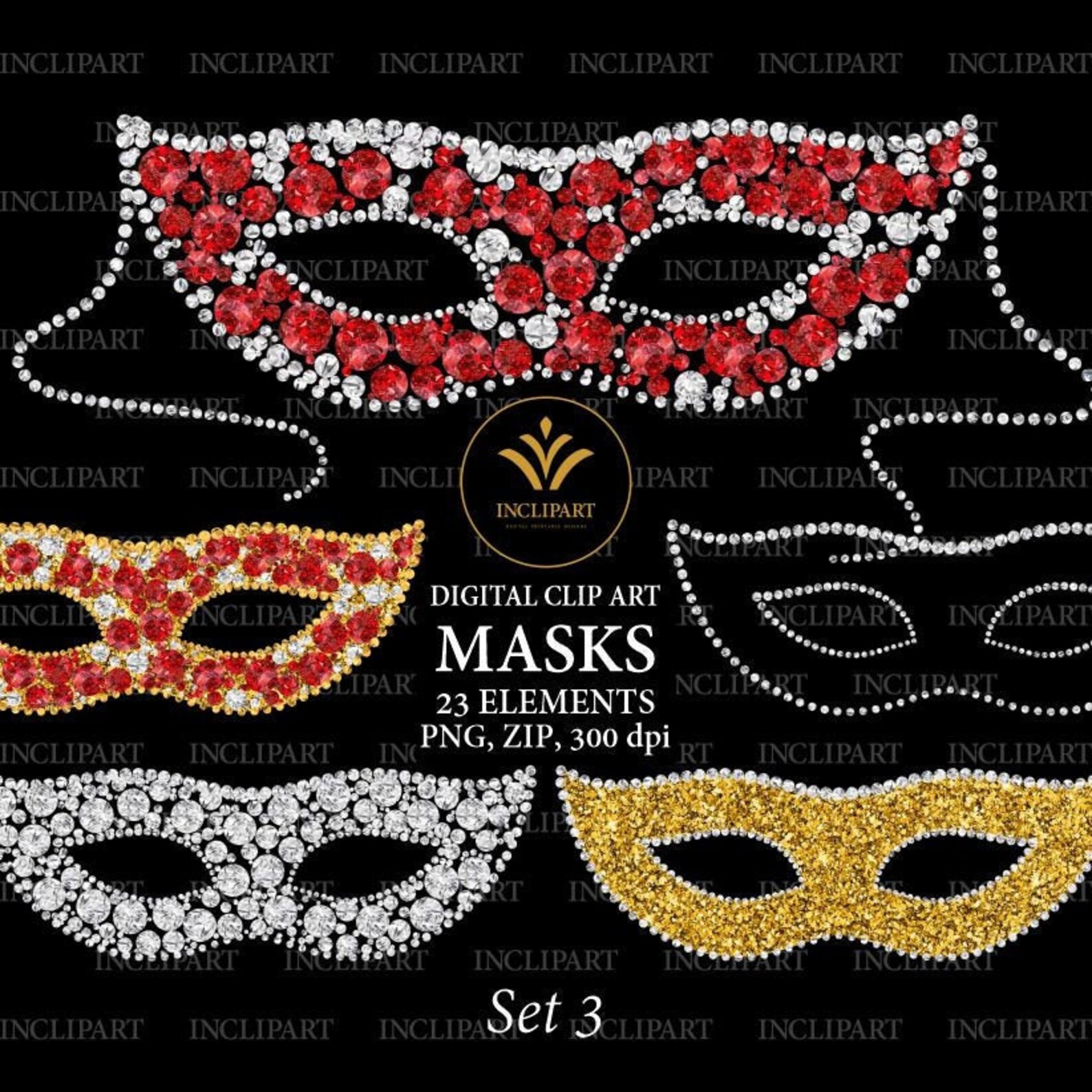 Carnival Mask Digital Clipart PNG. Diamond Masks Overlay - Etsy