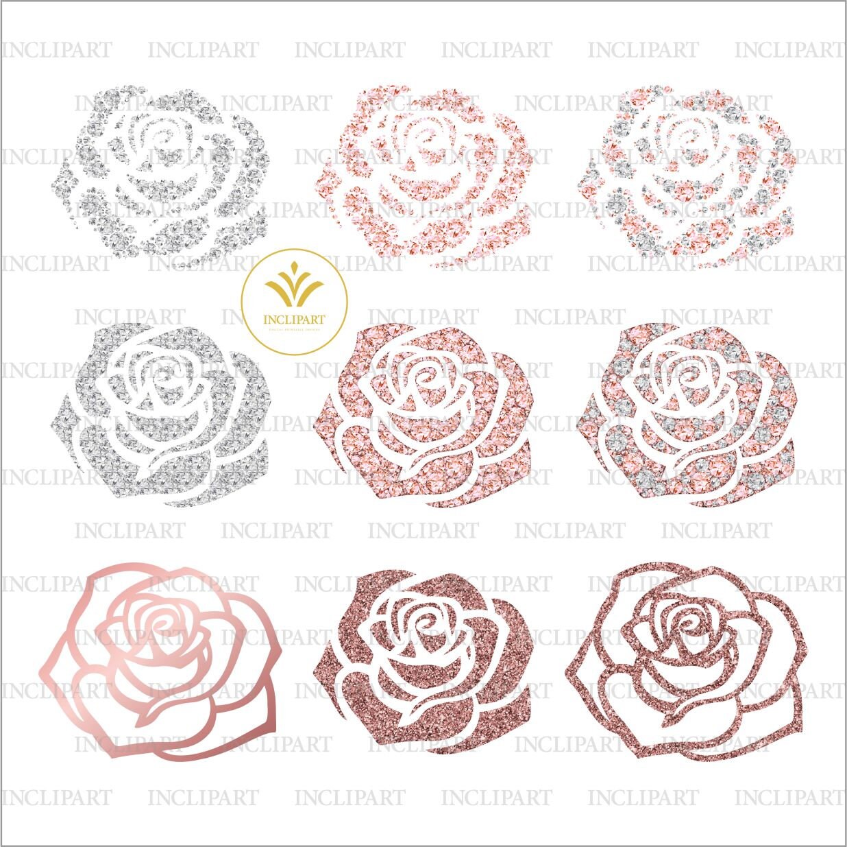 Diamond Roses digital clip art in PNG file format Business use Instant ...