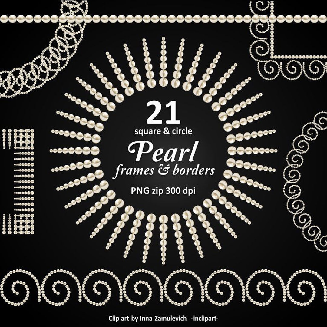 Pearl Frames and Borders Clip Art. Set of 21 Elements, Square & Circle ...