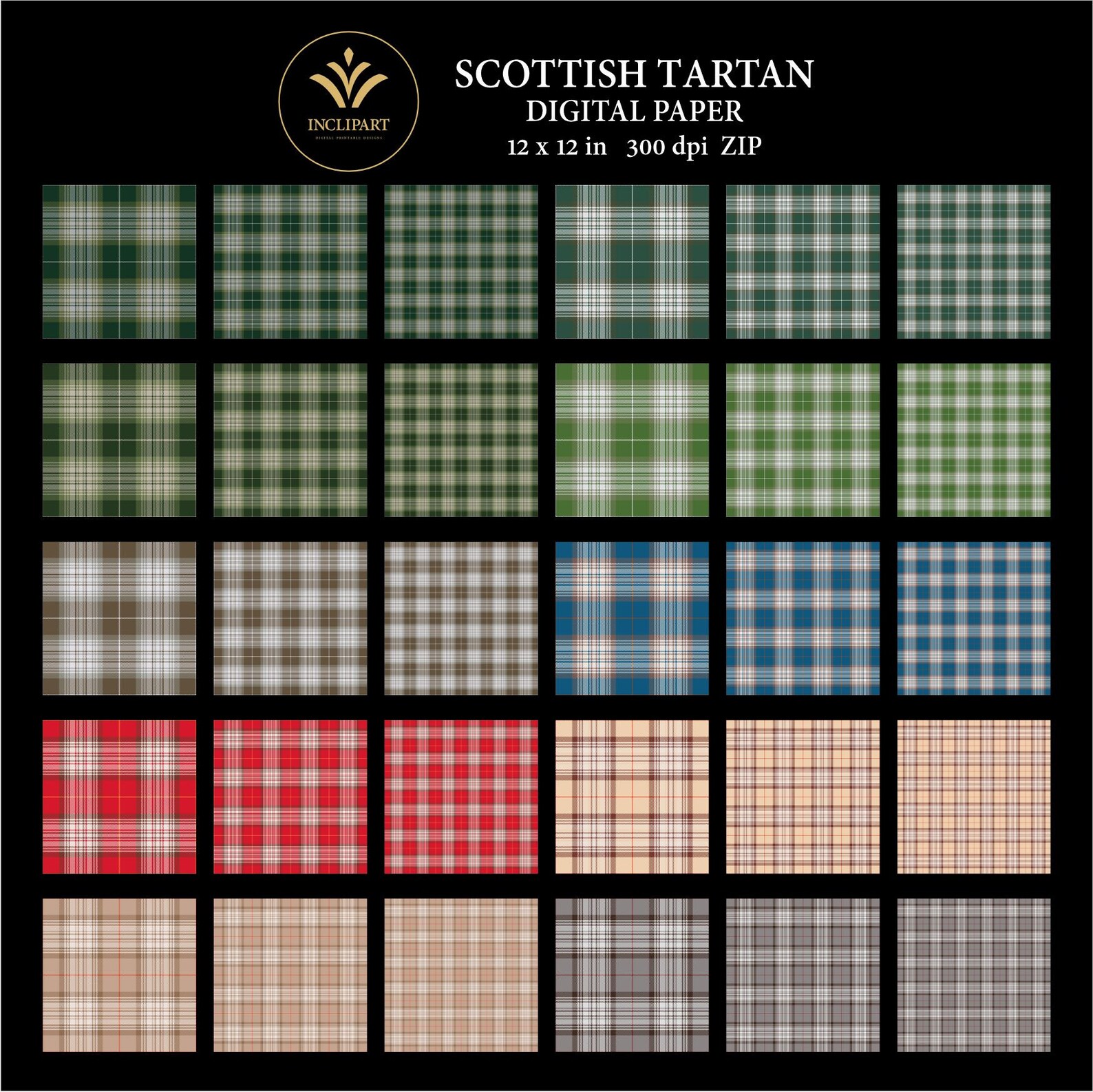 Tartan Digital Paper Clipart PNG File Format. Kelso Tartan - Etsy