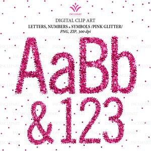 Pink Glitter Letters, Numbers, Symbols PNG Files Digital Clip Art ...