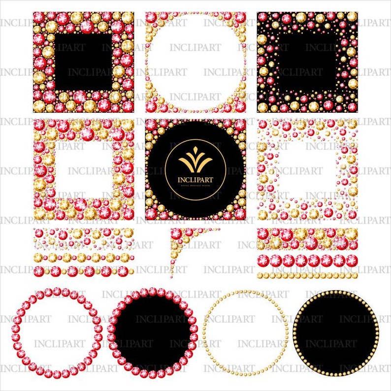 Yellow Diamonds and Ruby Frames Borders Overlay Clip Art. - Etsy
