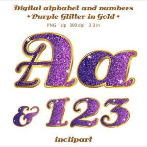 Glitter Alphabet Clipart. Letters and Numbers Digital Clip Art. Purple ...