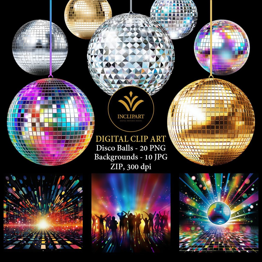 Disco Ball, Disco Party Clipart PNG, JPG Files Digital Download. Disco ...