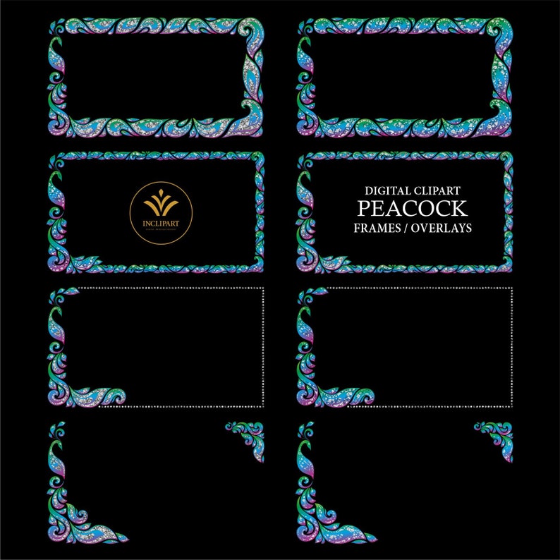 Frame Peacock Clipart. Colorful Frames Corners Border With - Etsy