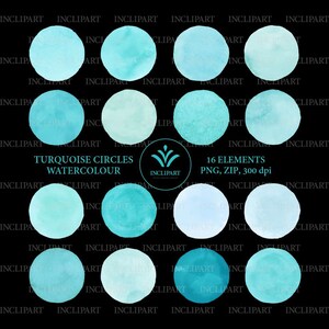 Watercolour Circles Digital Clipart. Turquoise Hand Painted Watercolor ...