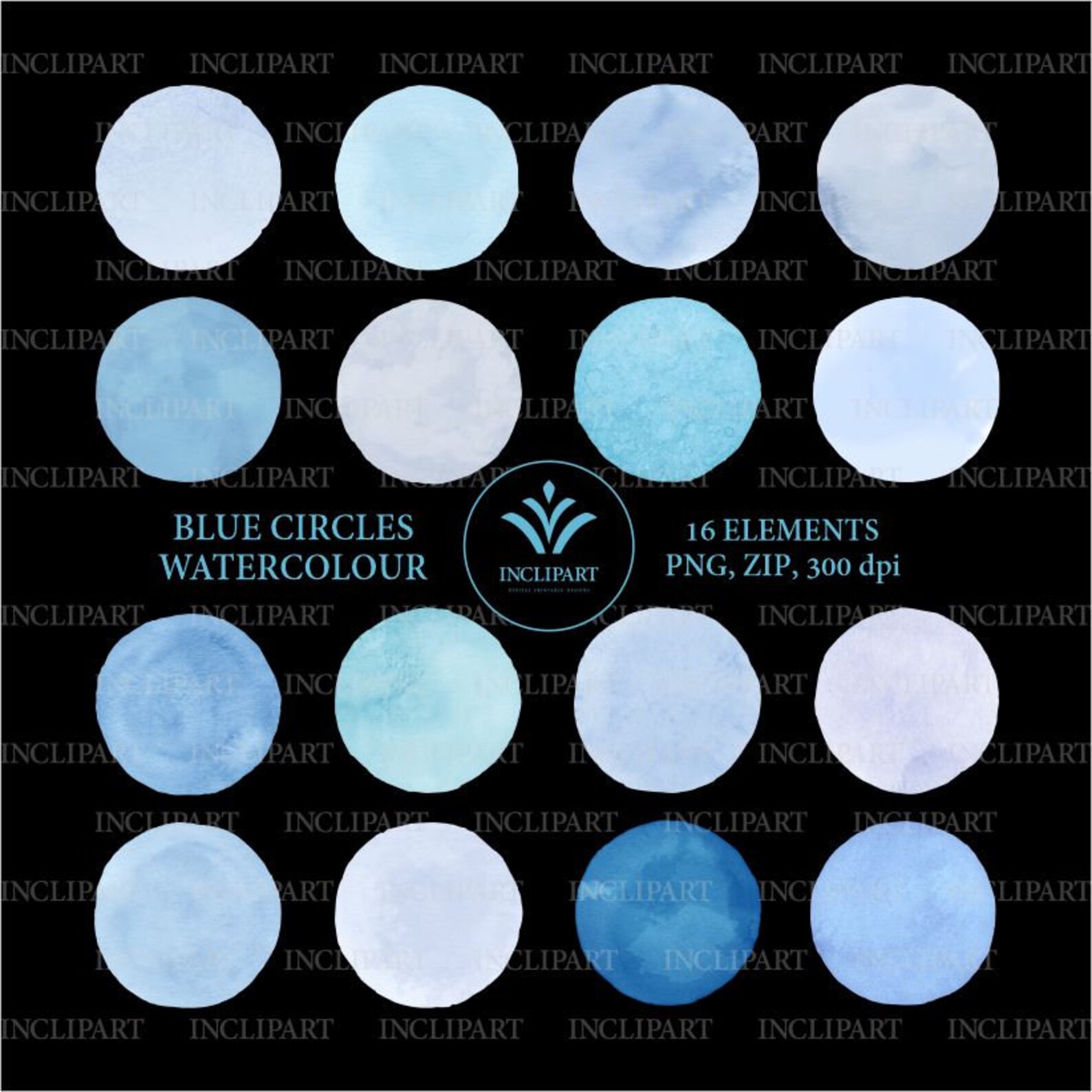 Watercolour Circles Digital Clipart. Blue Hand Painted Watercolor ...