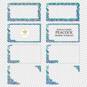 Frame Peacock Clipart. Colorful Frames, Corners, Border With Silver ...