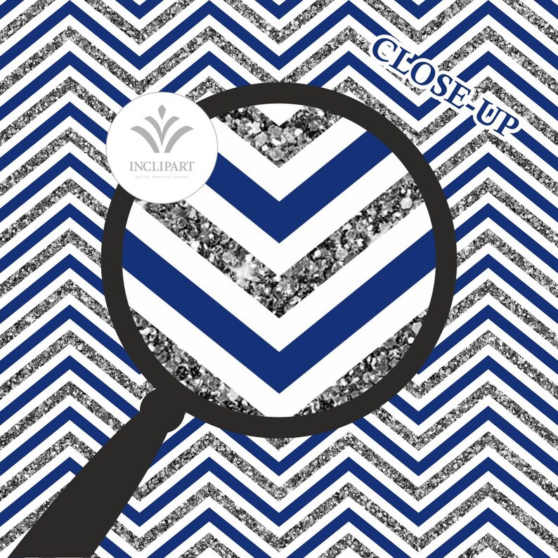Stripes, Chevrons Digital Paper. Navy Blue, Silver Glitter Geometric ...